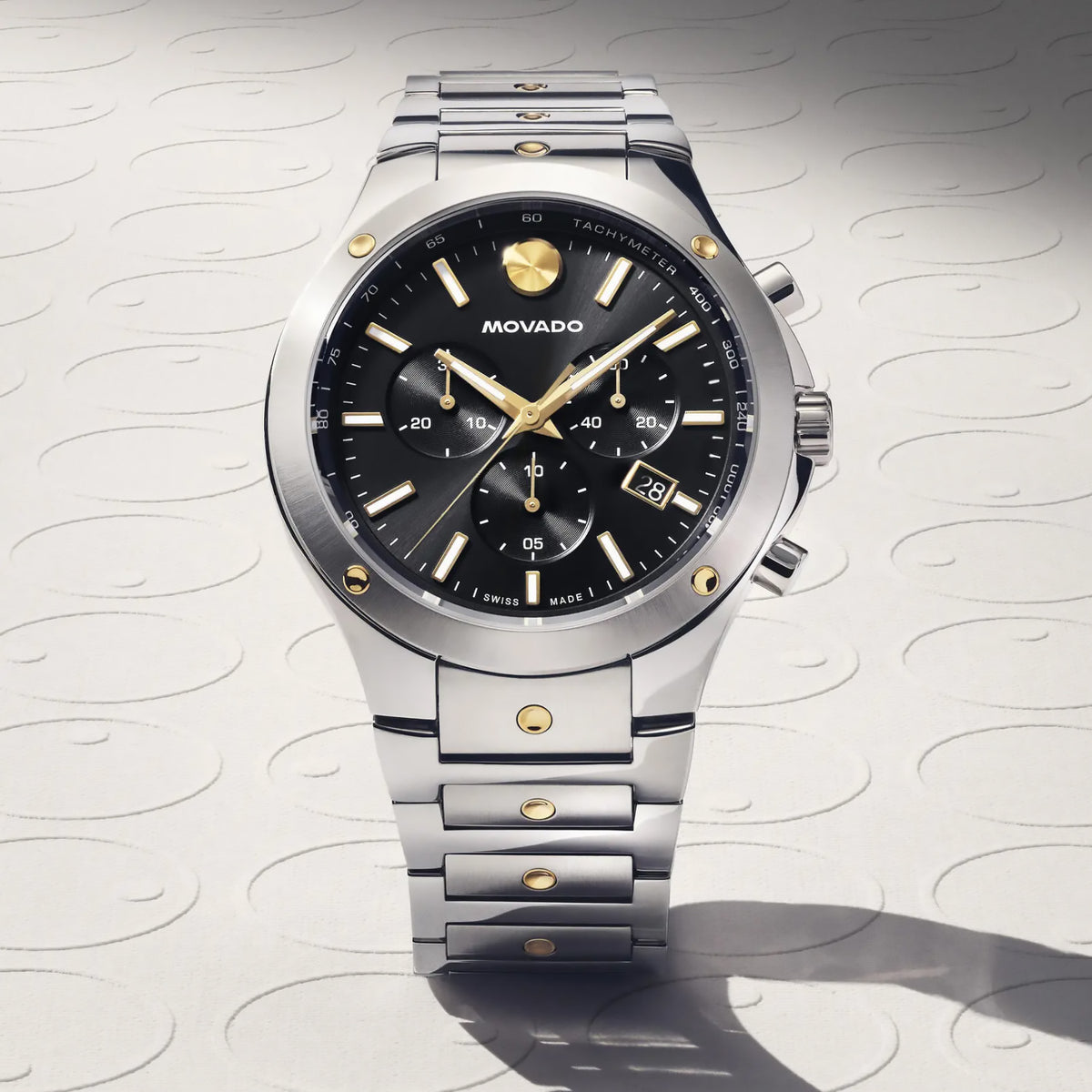 Movado - SE Chronograph 42 mm Steel Gold Black Dial - 0607972 – J. Pavilion